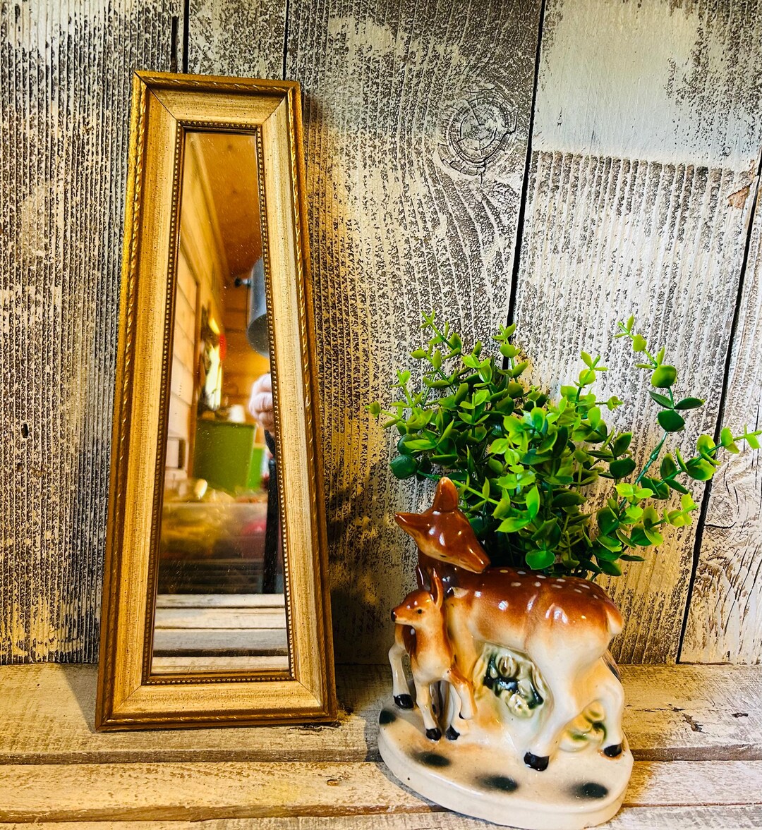 Vintage Trapezoid Wall Mirror, Accent Mirror Wood W Gold Trim, Gallery ...