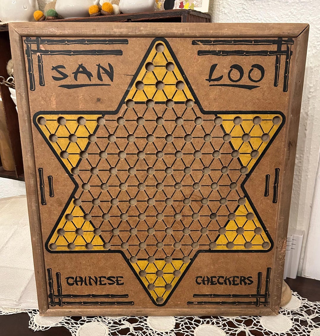 Vintage 2 Sided San Loo Chinese Checkers and Ante up Rummy Game Board ...