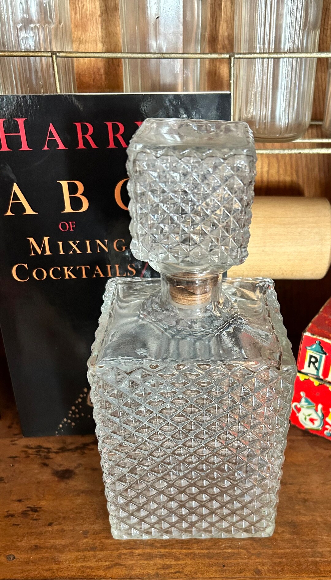 Vintage Whiskey Decanter, Cut Glass Liquor Bottle, Retro Bar Ware, Bar ...