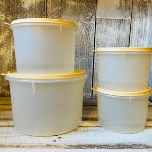 Vintage Tupperware Set of 4 Round Clear Canisters Containers W Almond ...