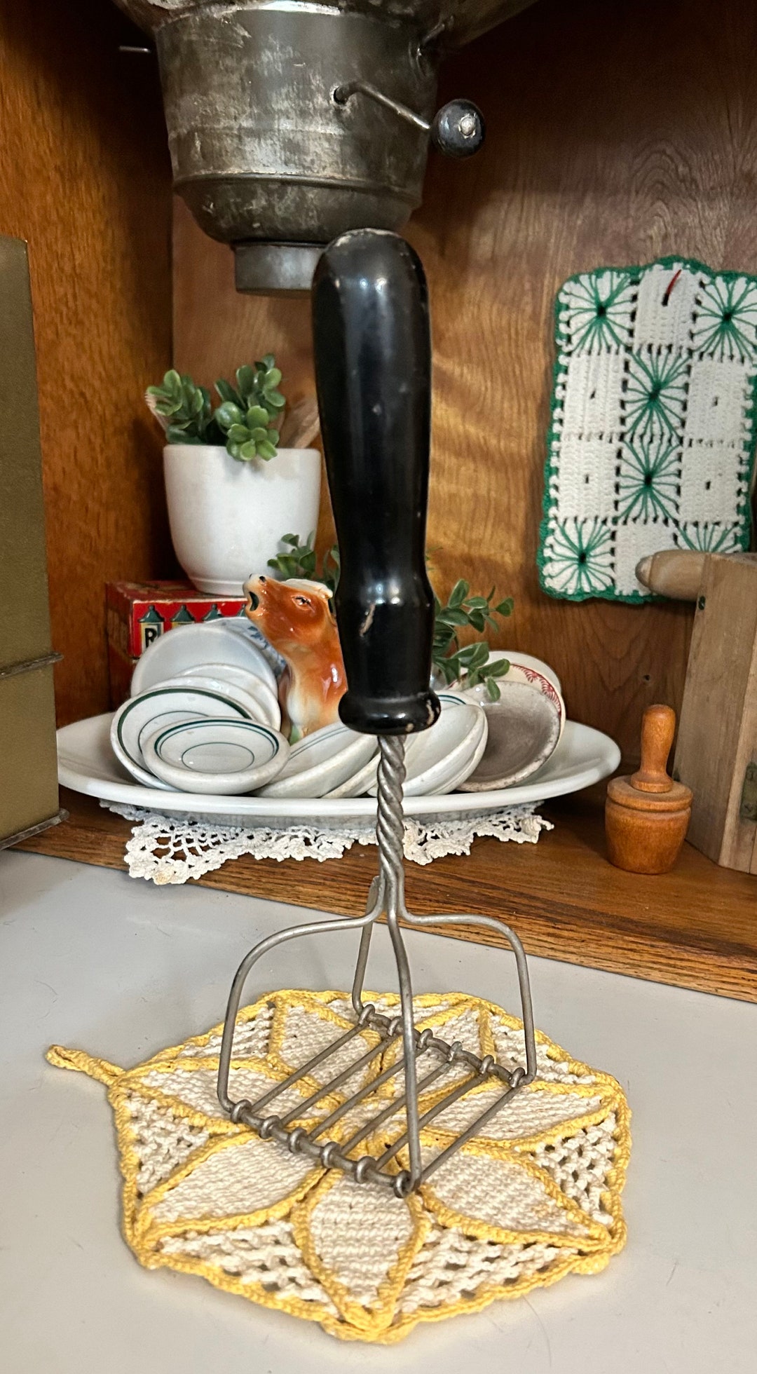 Vintage Great Potato Masher Heavy Metal W Black Wood Handle, Farmhouse ...