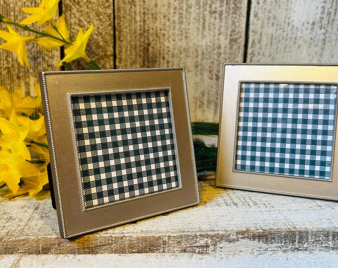 Vintage Two 3.5” Square Picture Frames Silver, 2 Decorative Small Photo ...
