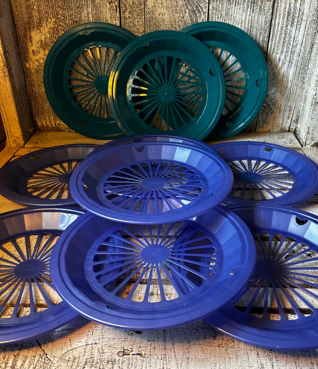 Vintage 9 Packerware Paper Plate Holders Trays in Blue and Green ...