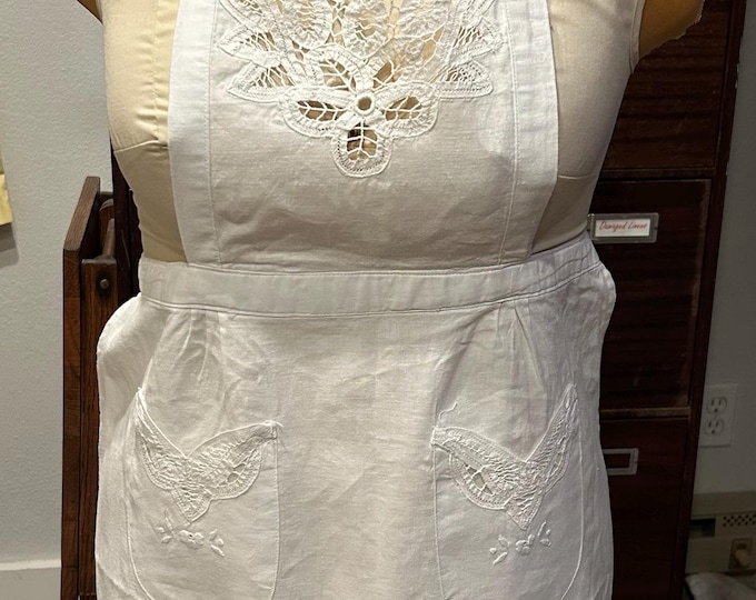 Vintage White Battenberg Lace Full Apron, Wedding Shower Apron, Grandma ...