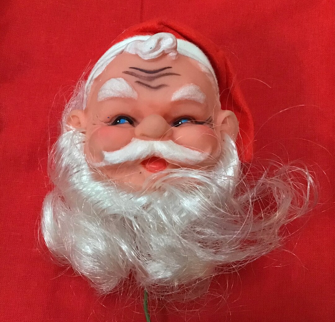 Two Vintage Rubber Santa Heads, Handpainted Santa Heads W Felt Hats and ...