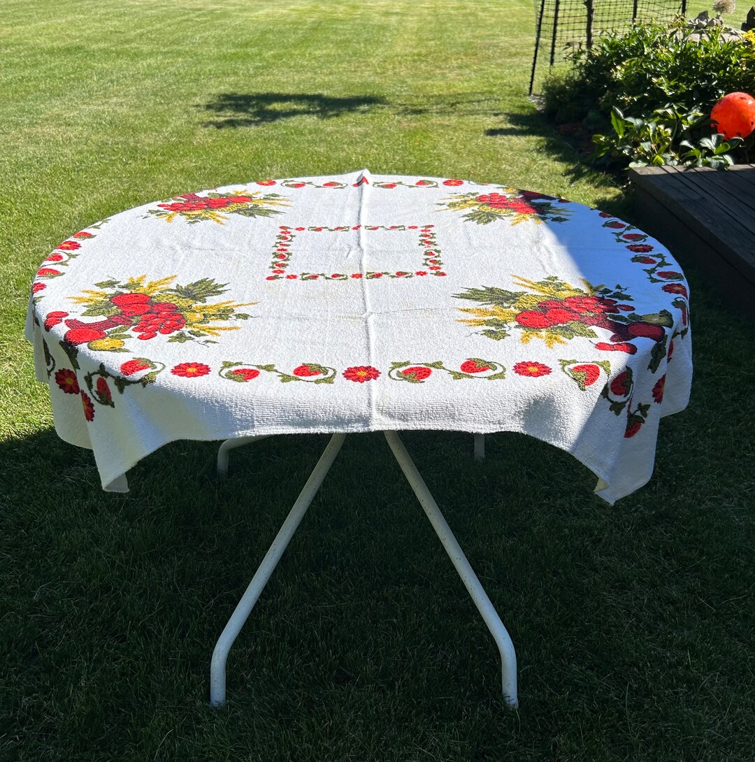 Vintage Terry Cloth Summer Tablecloth W Strawberry Design, Retro ...