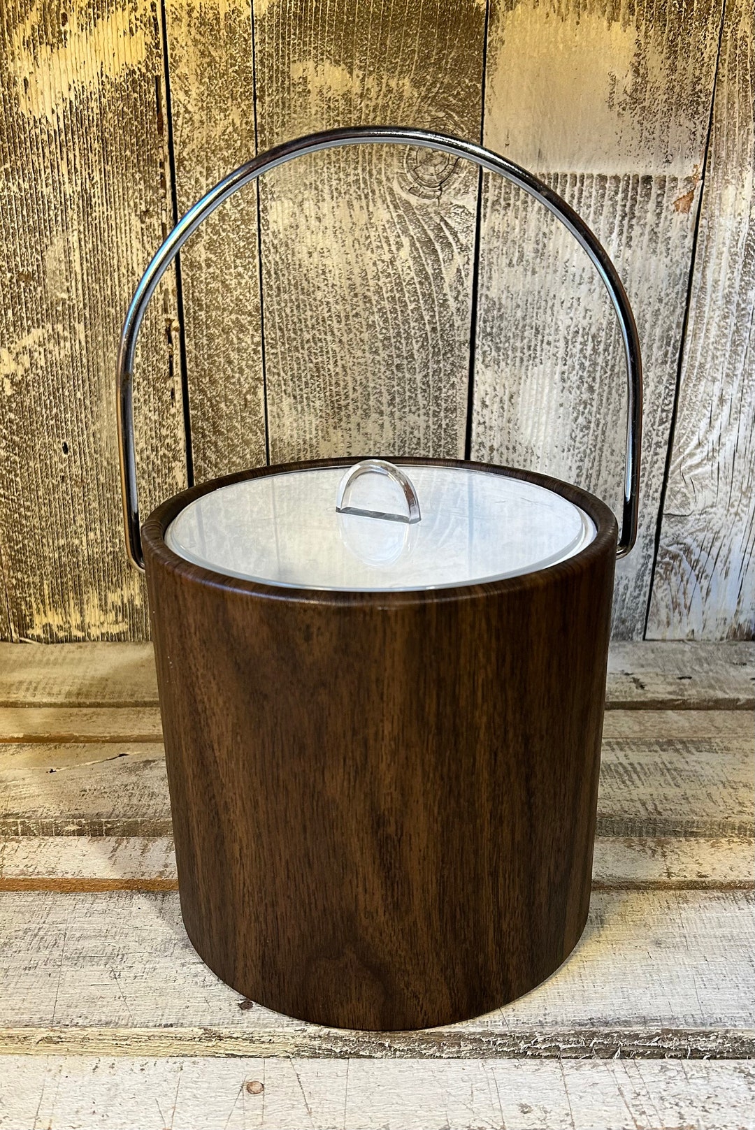 Vintage Ice Bucket Faux Wood Thermal USA Made, Plastic Lined Thermal ...