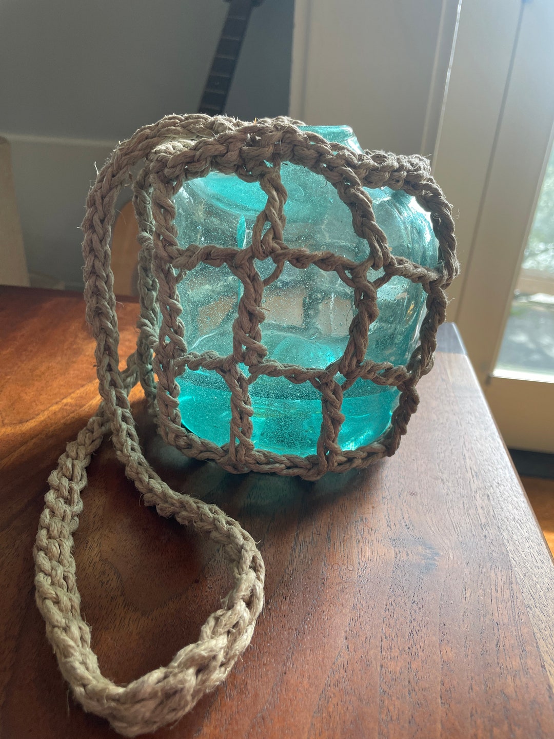 Vintage Japanese Nautical Sea Glass Float Like Vase Object With Jute ...