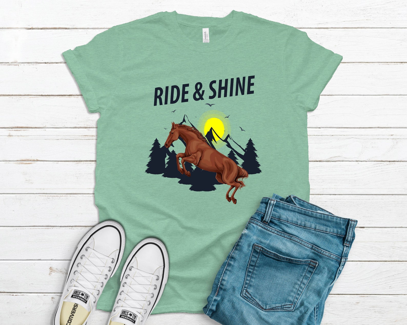 Ride & Shine Tshirt, Horse Shirt, Very Cute Horse T-shirt - Etsy