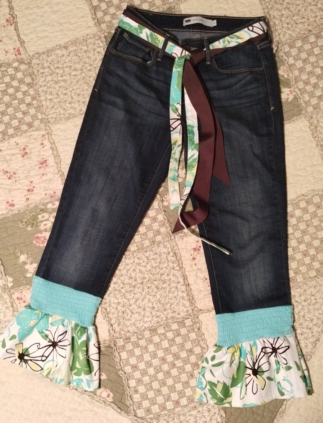 Upcycled Flared Ankle Levis Jeans Ladies Teens Size 4 Reworked Hippie ...