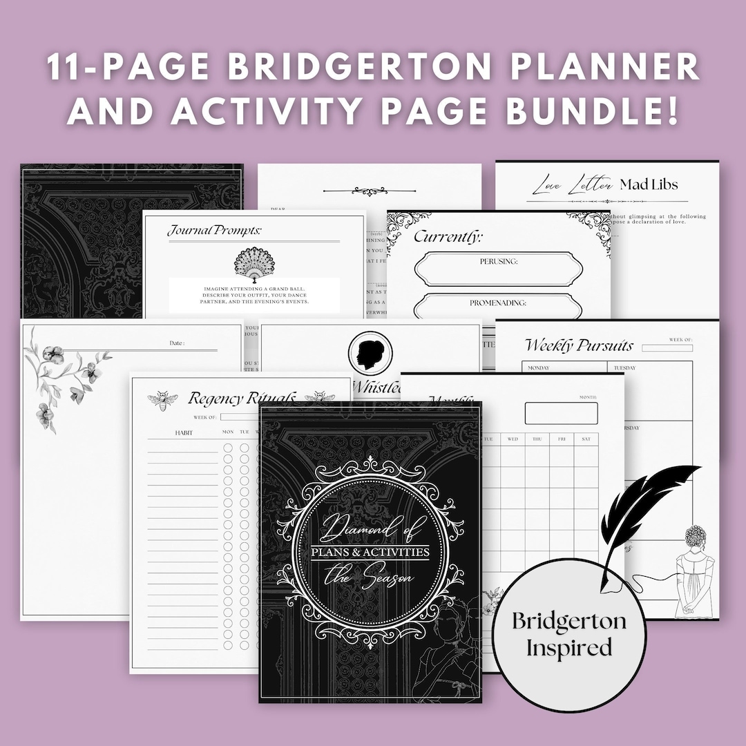Bridgerton Inspired Digital Planner Bundle | Undated Printable To-do ...