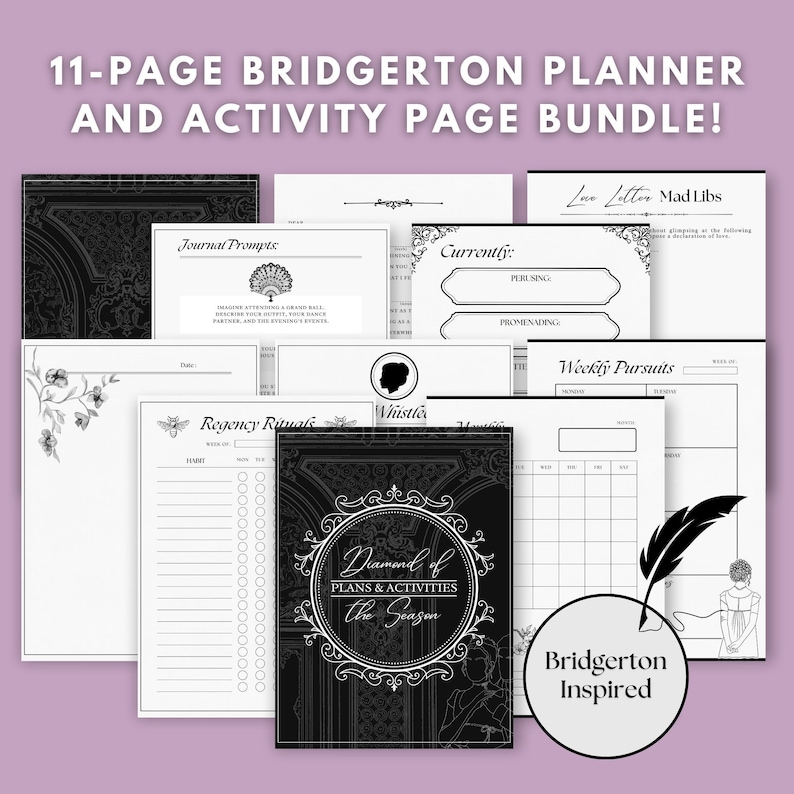 Bridgerton Inspired Digital Planner Bundle | Undated Printable To-do ...