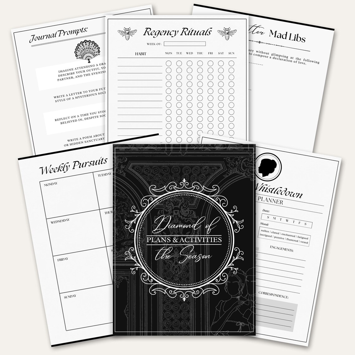 Bridgerton Inspired Digital Planner Bundle | Undated Printable To-do ...
