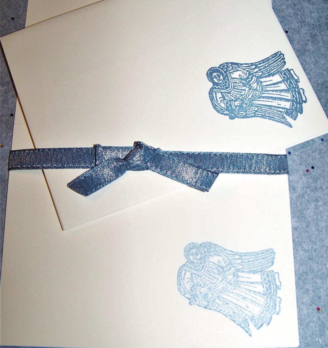 Hand Stamped Angel Note Card Set | Metallic Blue, Ivory - Etsy