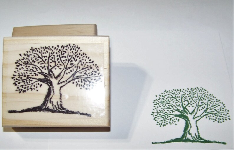 Tree Rubber Stamp | Green Ink Pad | Tree Block Stamp | Tree Wood Stamp ...