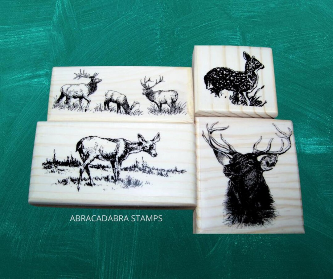 Deer & Elk Rubber Stamp Set Animal Stamps Elk Wood Rubber Stamp - Etsy