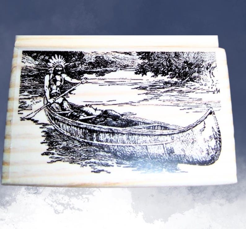 Native American in Canoe Rubber Stamp - Etsy