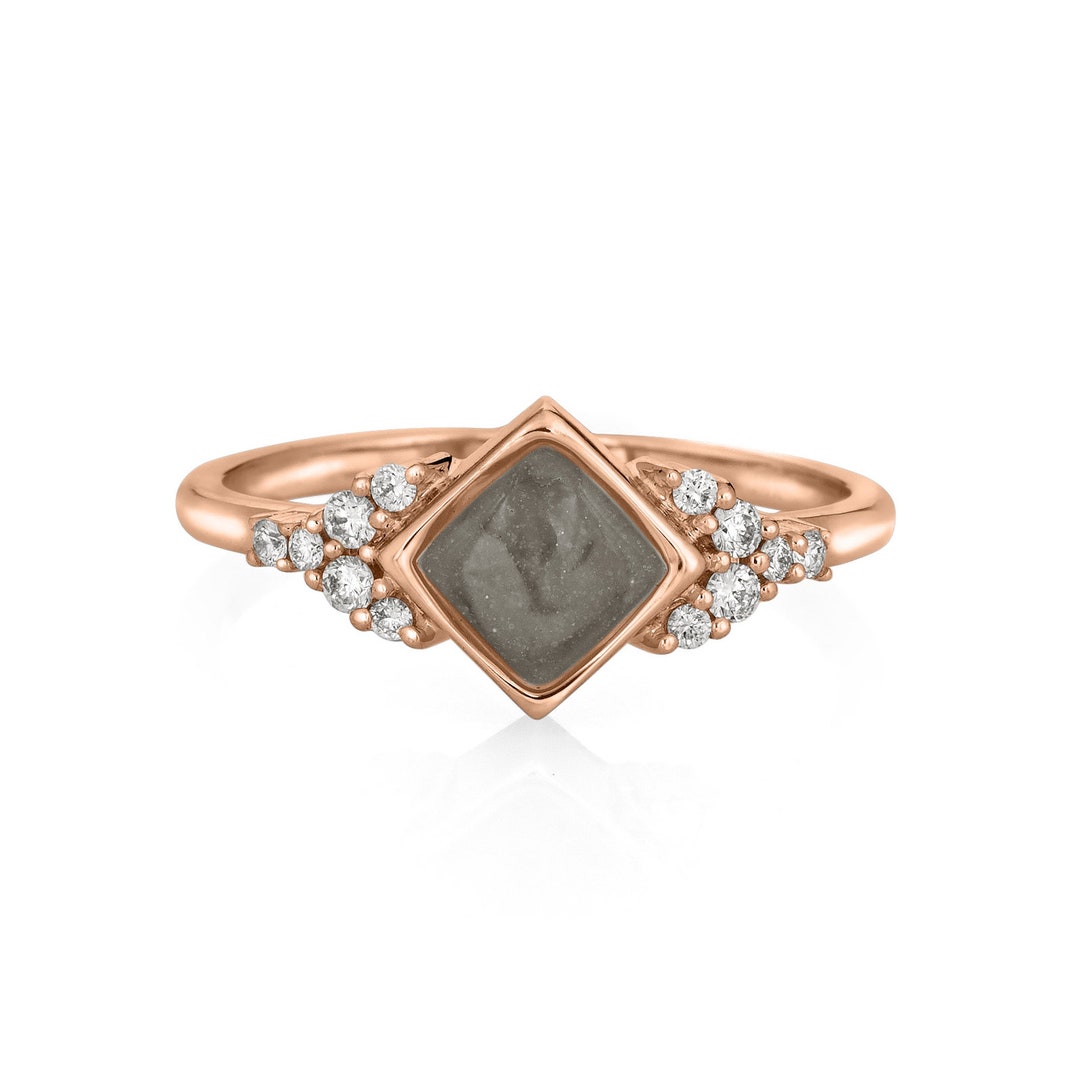 Square Setting Diamond Cluster Cremation Ring in 14K Gold | Pet Ashes ...