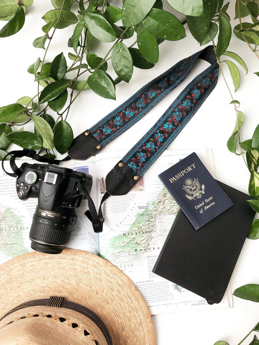 The Rhapsody in Blue Camera Strap by Native Sons Black Burgundy and ...