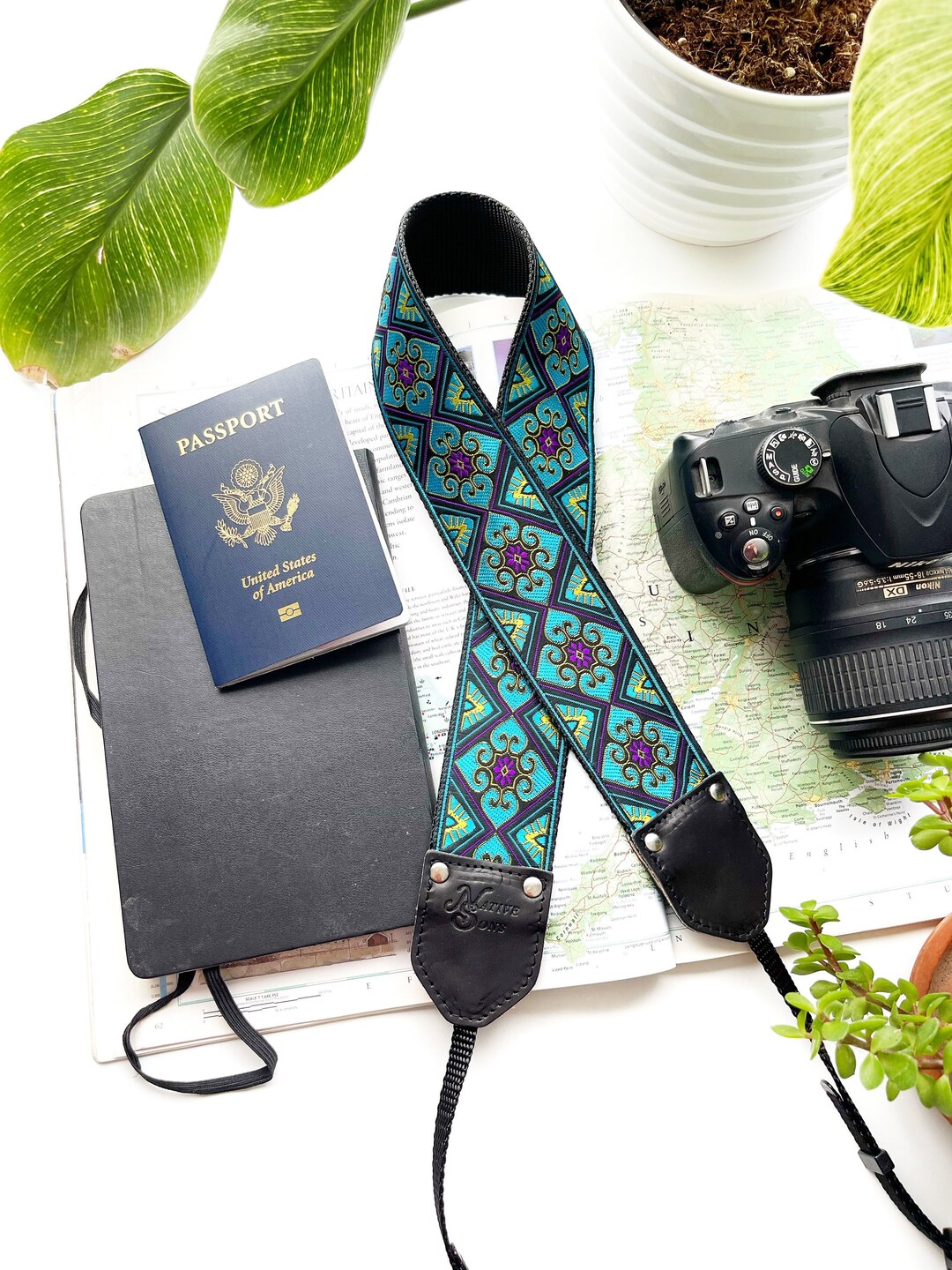 The Pandora Camera Strap - Teal Blue, Purple, Yellow Camera Strap, Hemp ...