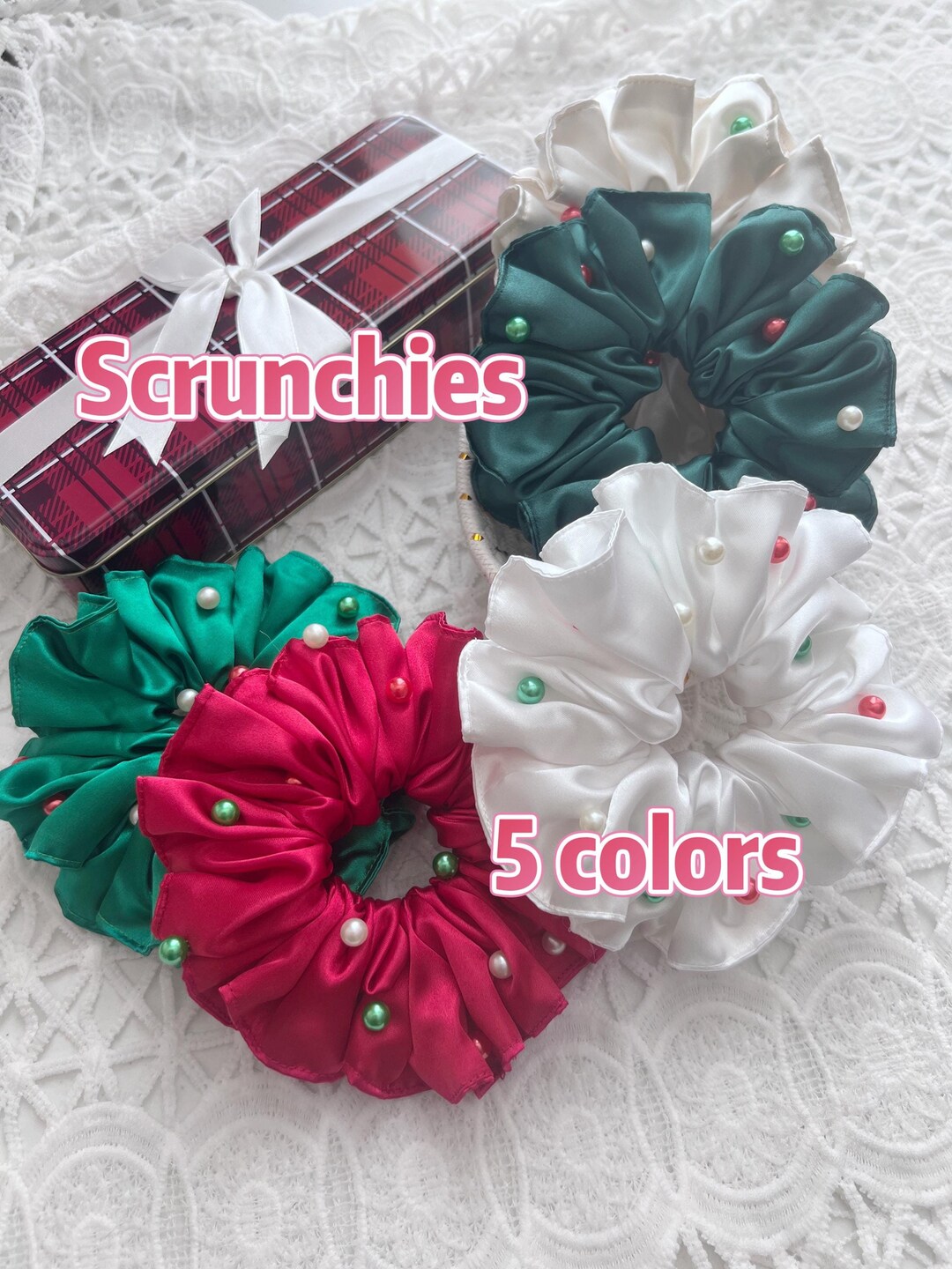 Pearl Christmas Scrunchies, Red Scrunchies, Large Scrunchie, Holiday ...