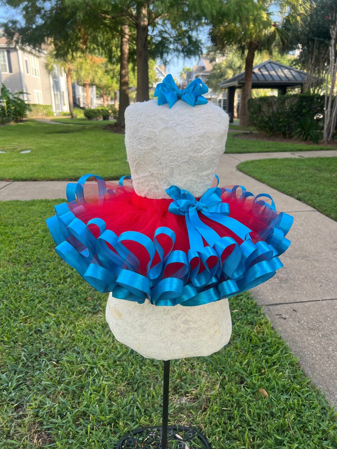 Red Tulle Tutu: Turquoise Ribbon Trim, Matching Hair Bow Things 1 ...