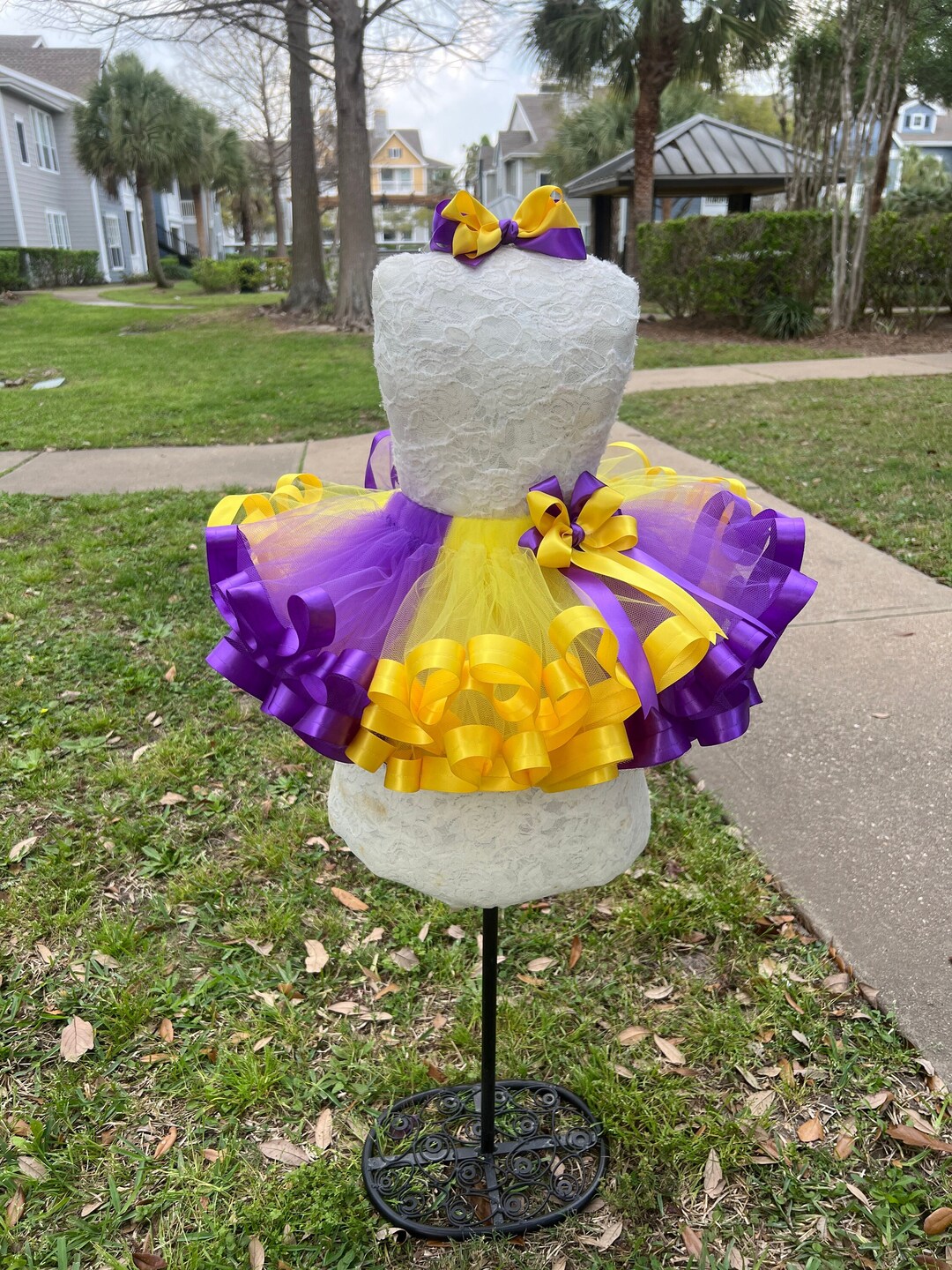 Purple and Yellow Mixed Tulle With Satin Ribbon Trimmed Tutu and Free ...