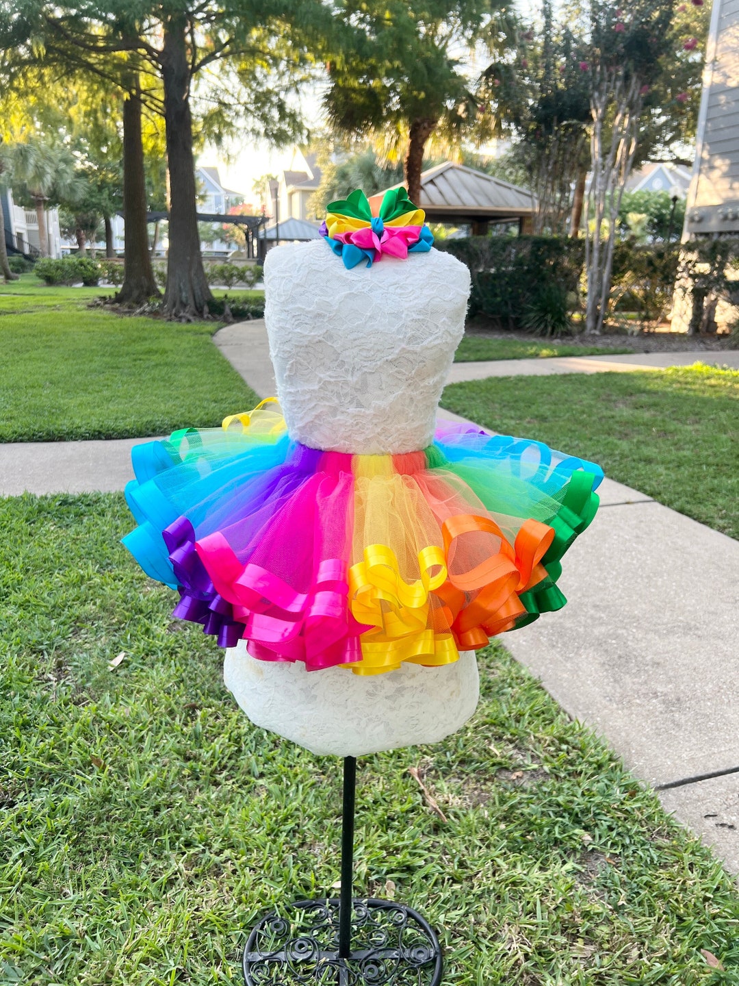 Rainbow Colors Tulle With Satin Ribbon Trimmed Tutu, Free Matching ...