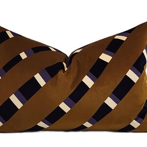 Bold Striped Velvet in Toffee Brown, Eggplant Purple and off White ...