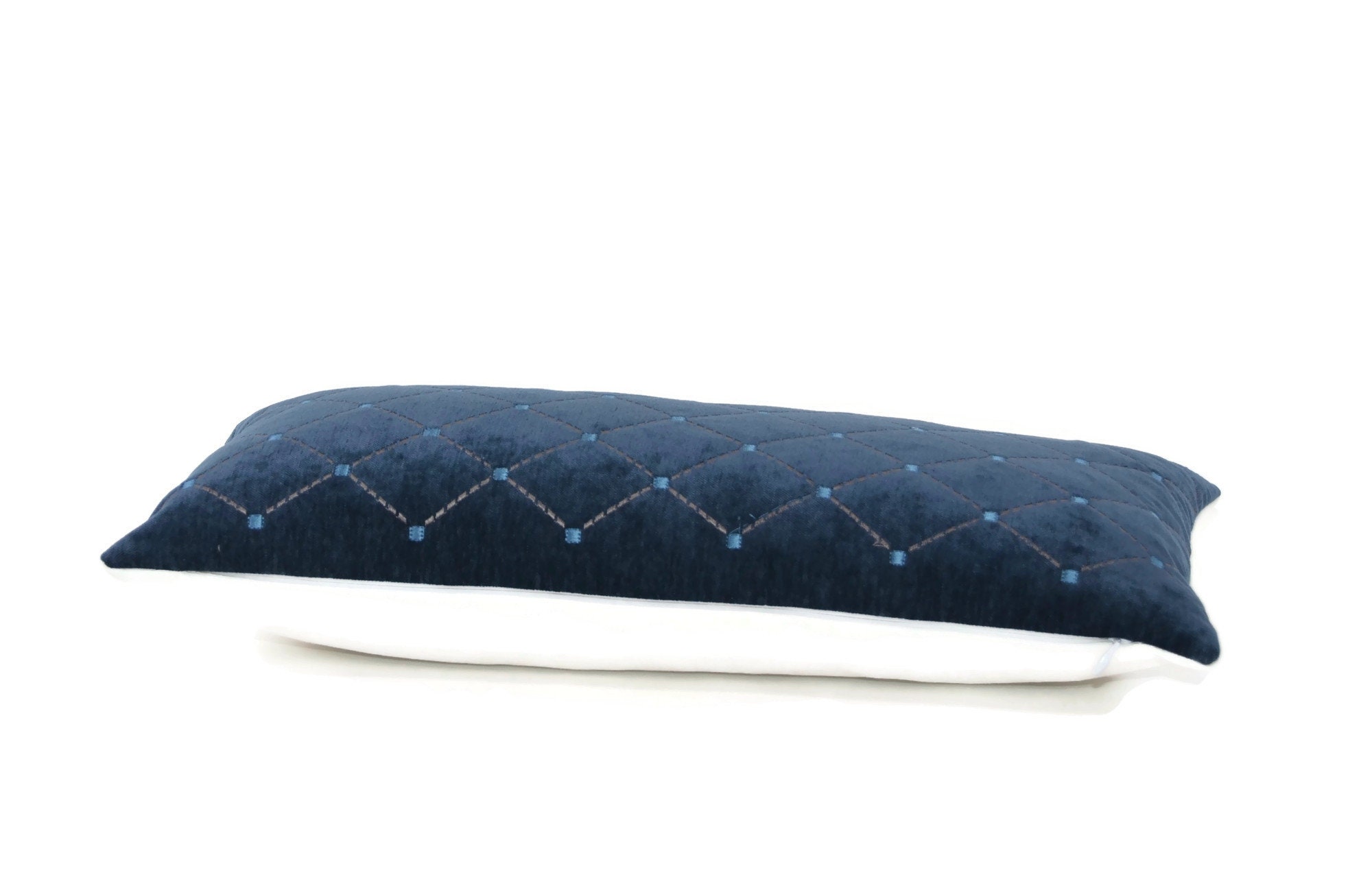 Quilted Blue Velvet Throw Pillow Cover lumbar pillow 10x20 | Etsy