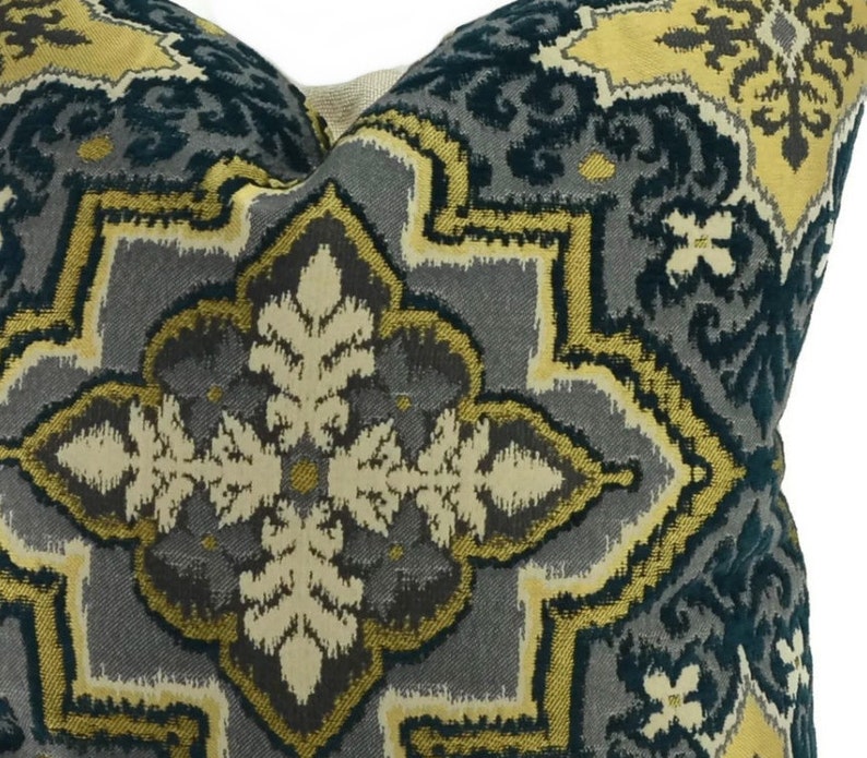 Moroccan Throw Pillow Cover Teal Blue Tan Gold Gray & | Etsy