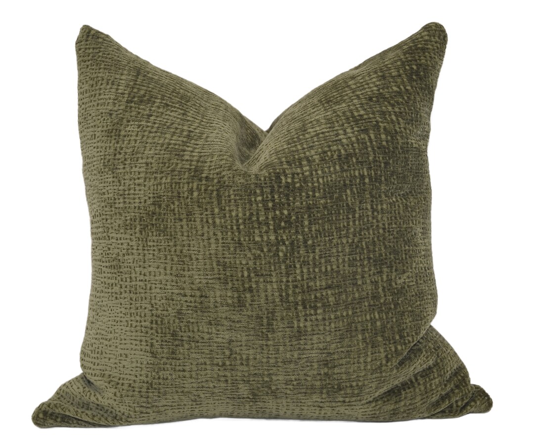 Earthy Moss Green Chenille Throw Pillow Cover, MULTIPLE SIZES, Lush ...