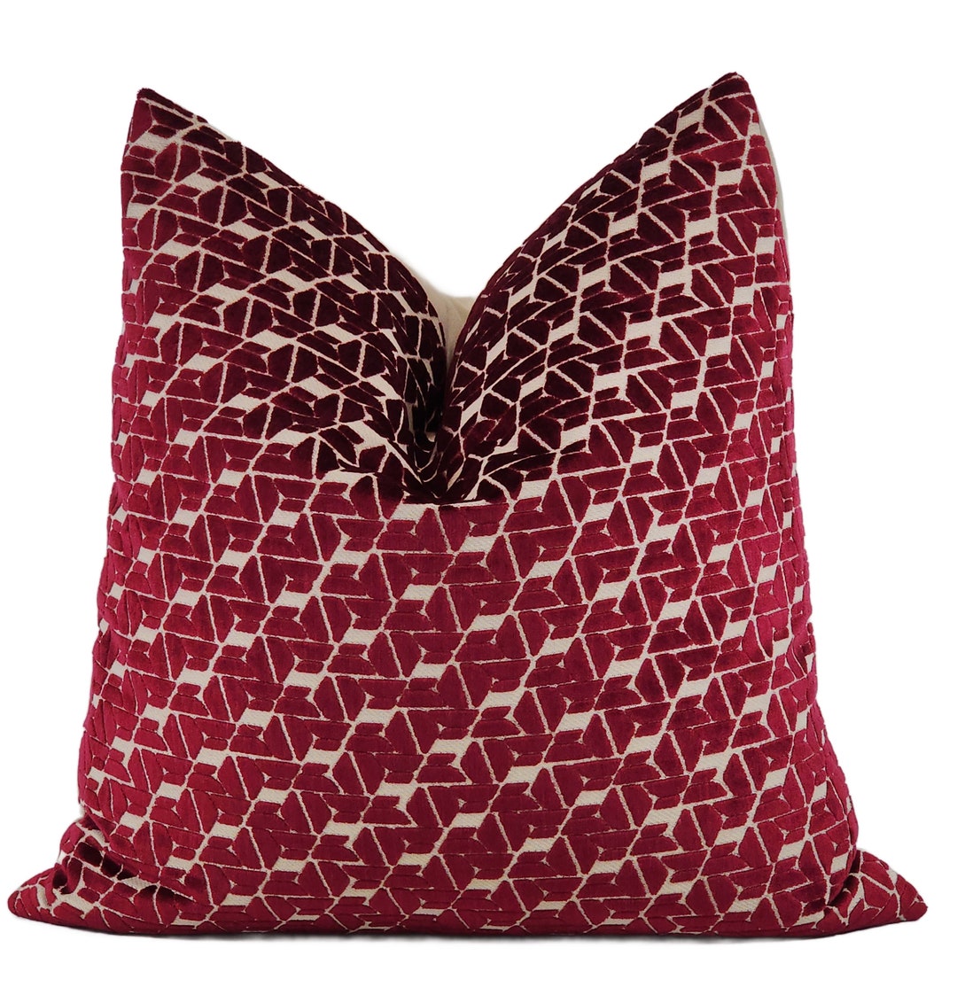 Ruby Red Cut Velvet Throw Pillow Cover, MULTIPLE SIZES, Deep Red ...
