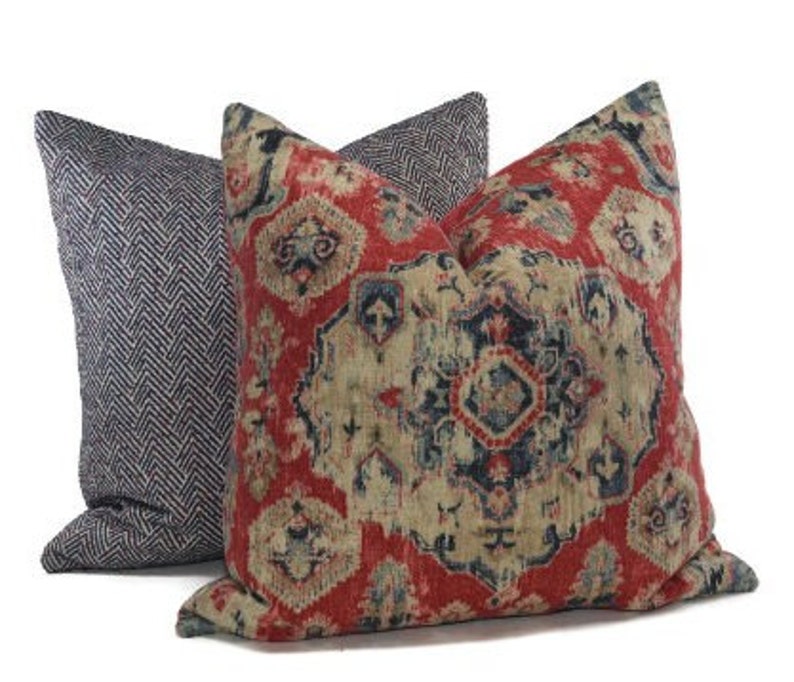Boho Red Throw Pillow Cover Red & Blue Tribal Pattern Throw - Etsy