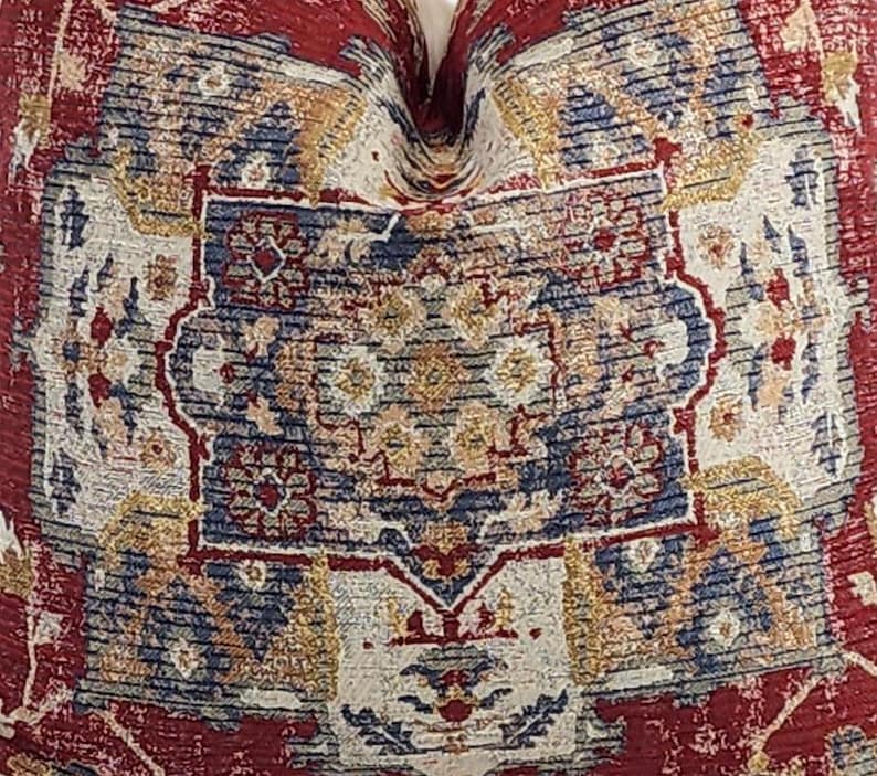 Red & Blue Medallion Pillow Cover: Turkish Moroccan Chenille Jacquard ...