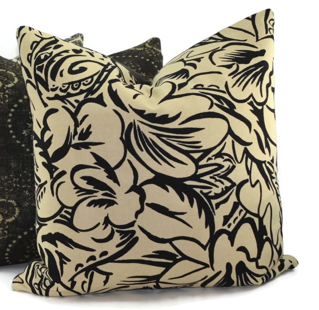 Black & Ivory Throw Pillow Cover, Ralph Lauren Daintree Floral in Ebony ...