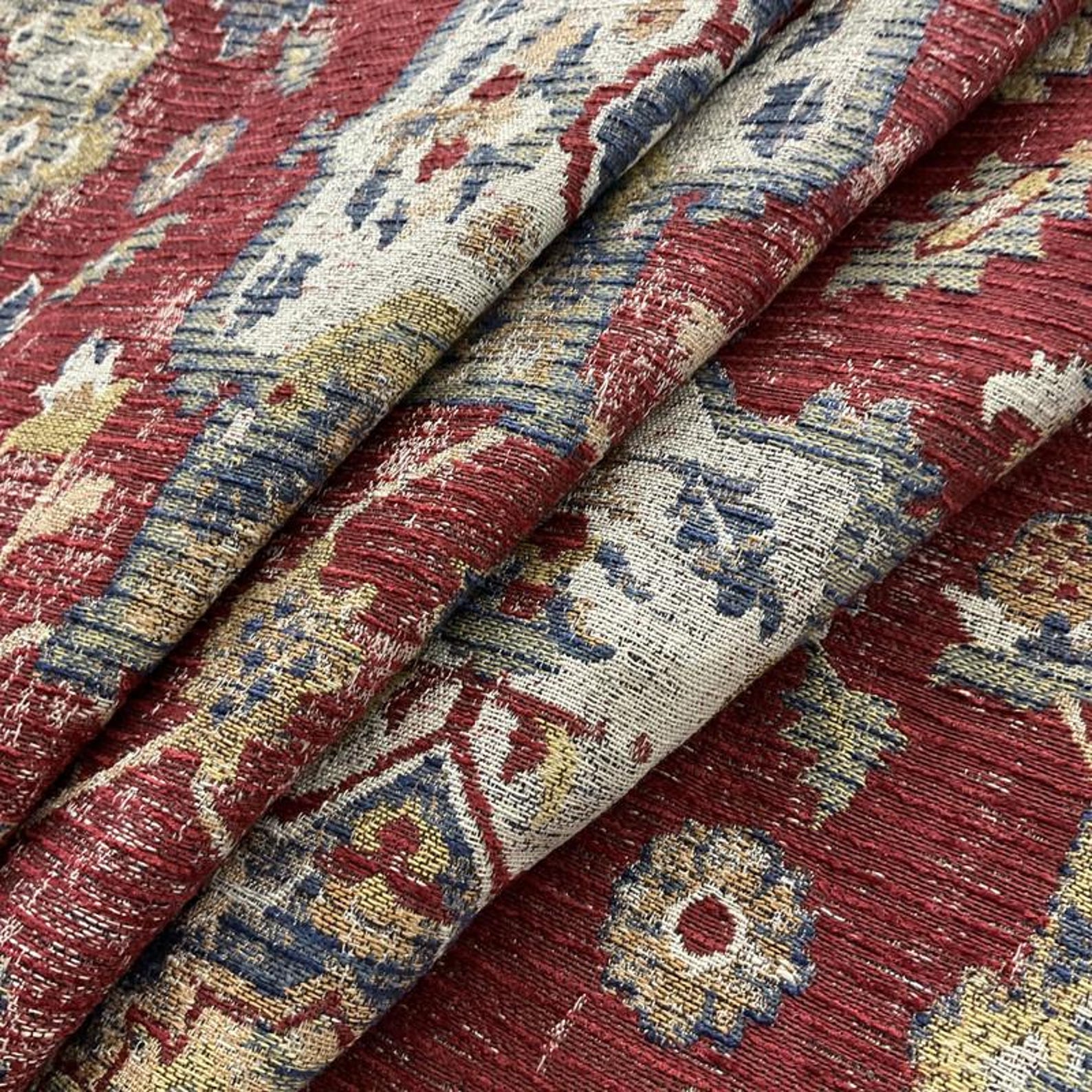 Red & Blue Medallion Pillow Cover: Turkish Moroccan Chenille Jacquard ...
