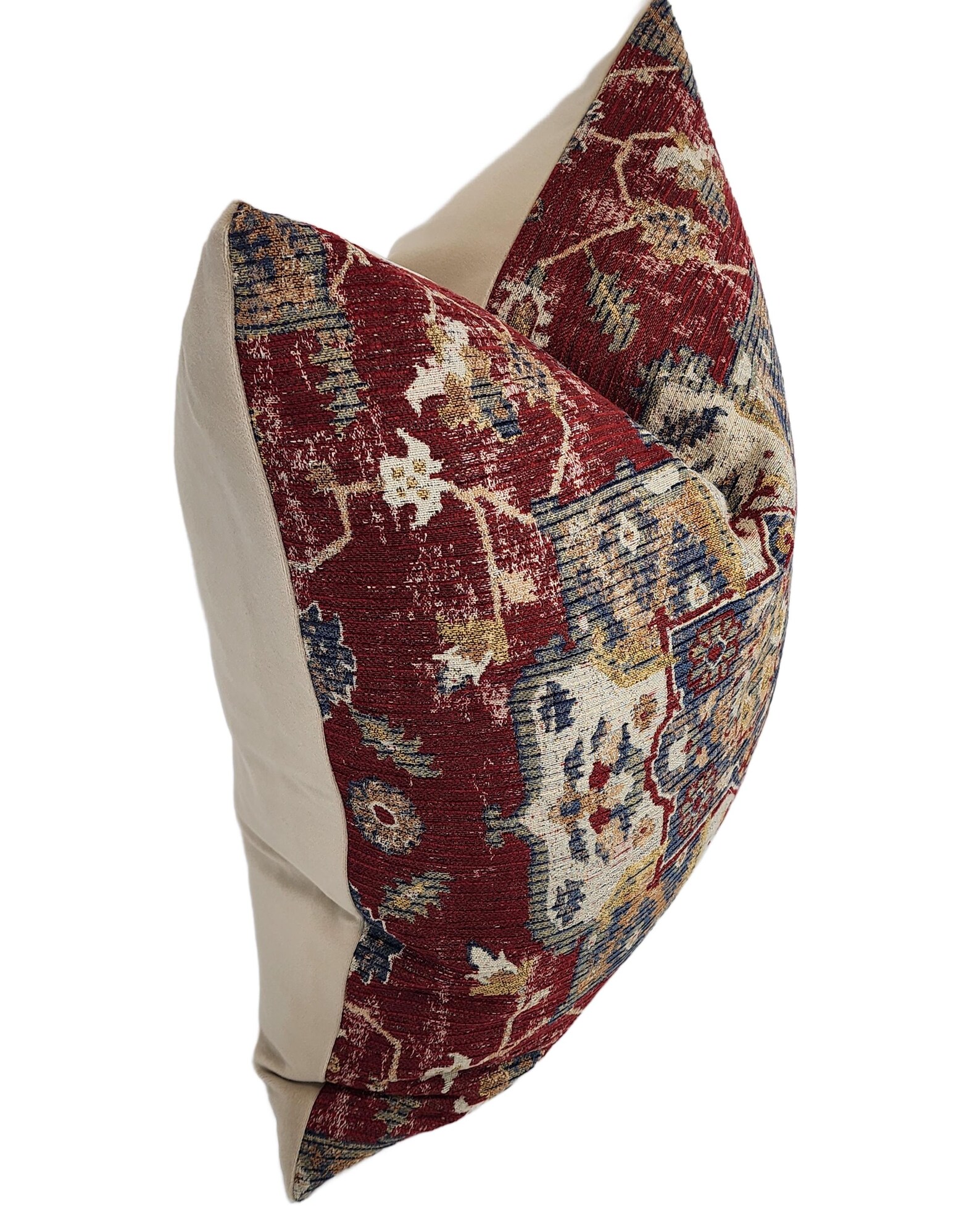 Red & Blue Medallion Pillow Cover: Turkish Moroccan Chenille Jacquard ...
