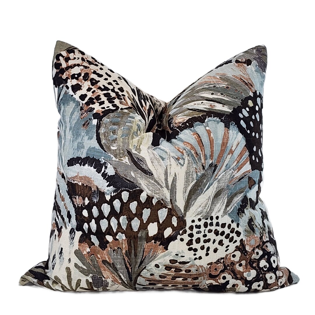 Black, Gray, Brown & Blue Natural Shell Shape Linen Throw Pillow Cover ...