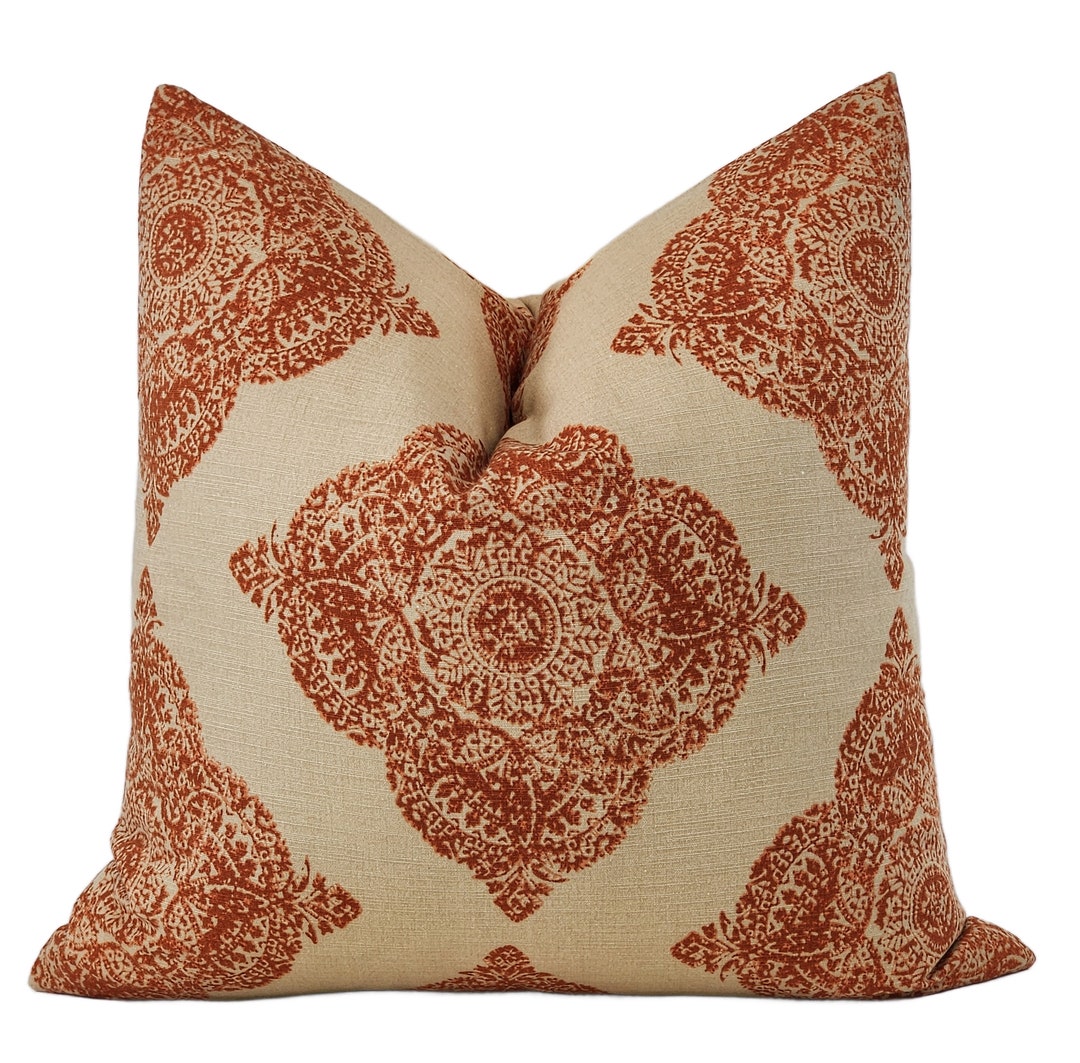 Terracotta Block Print Throw Pillow Cover, 22x22, John Robshaw Mani in ...