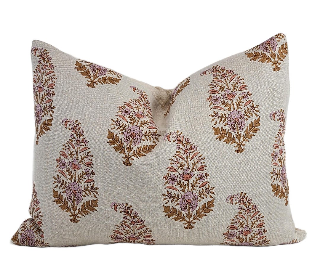Pink & Gold Tear-drop Paisley Lumbar Pillow Cover, 14x19, Katie Leede ...