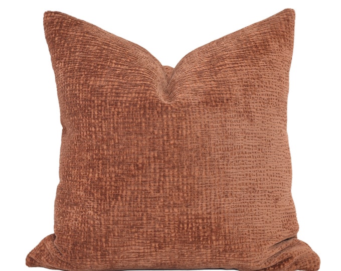 Boho Rust Chenille Throw Pillow Cover, Muted Rusty Tone Pillow Covers ...