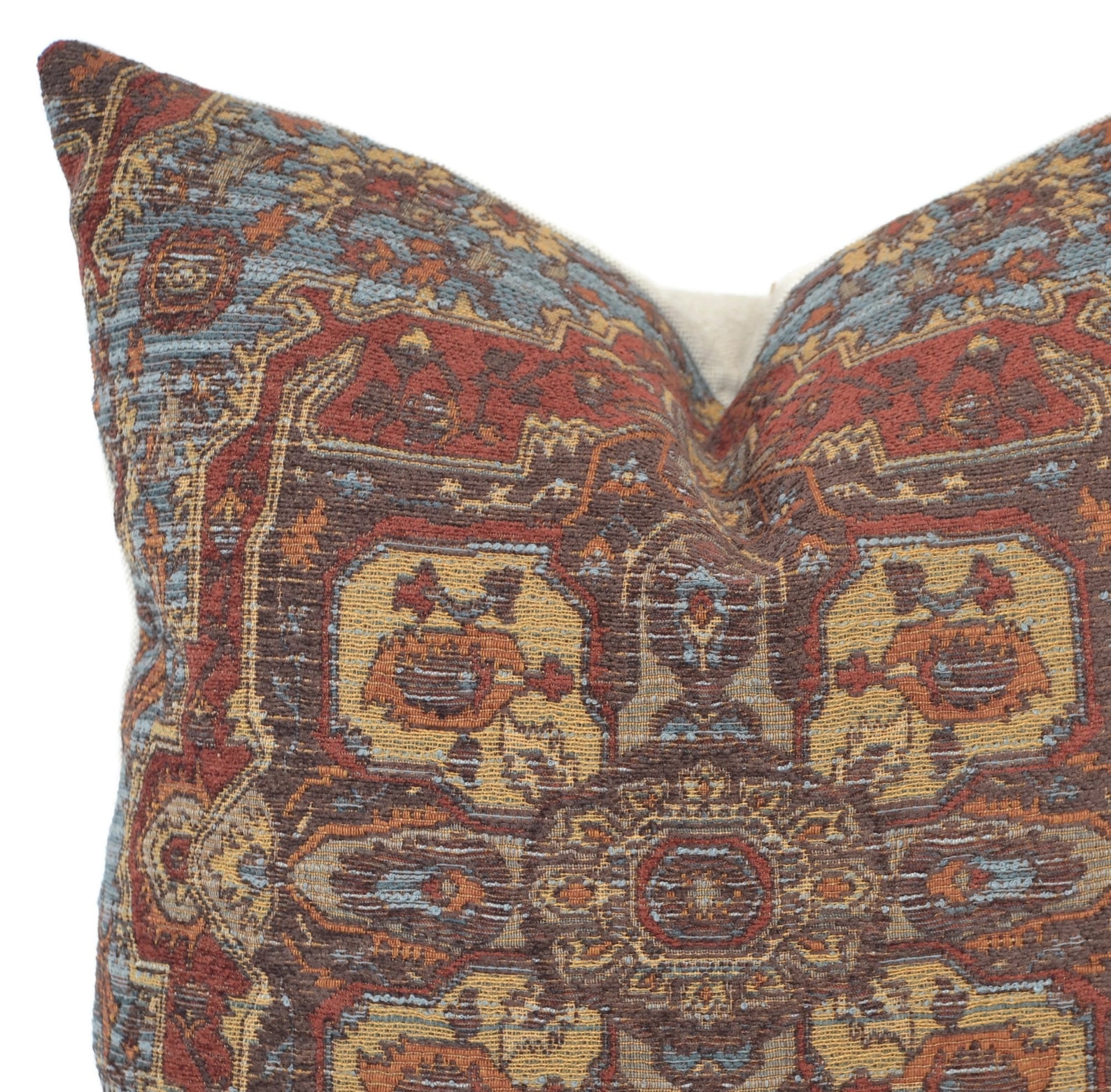 Turkish Throw Pillow Cover, Boho Brown, Blue, Paprika Chenille Pillows ...