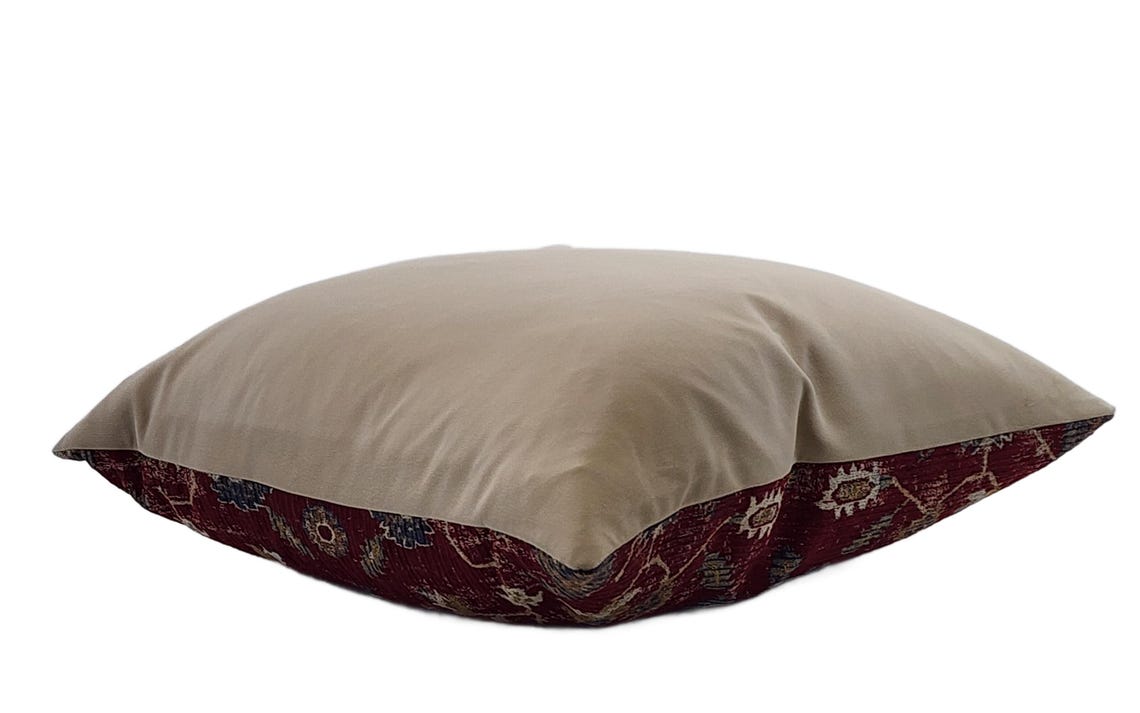 Red & Blue Medallion Pillow Cover: Turkish Moroccan Chenille Jacquard ...
