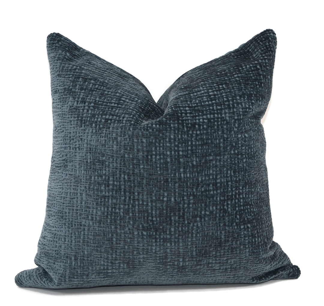 Blue Gray Throw Pillow Cover, Boho Pillows, Blue Gray Chenille, 20, 18 ...