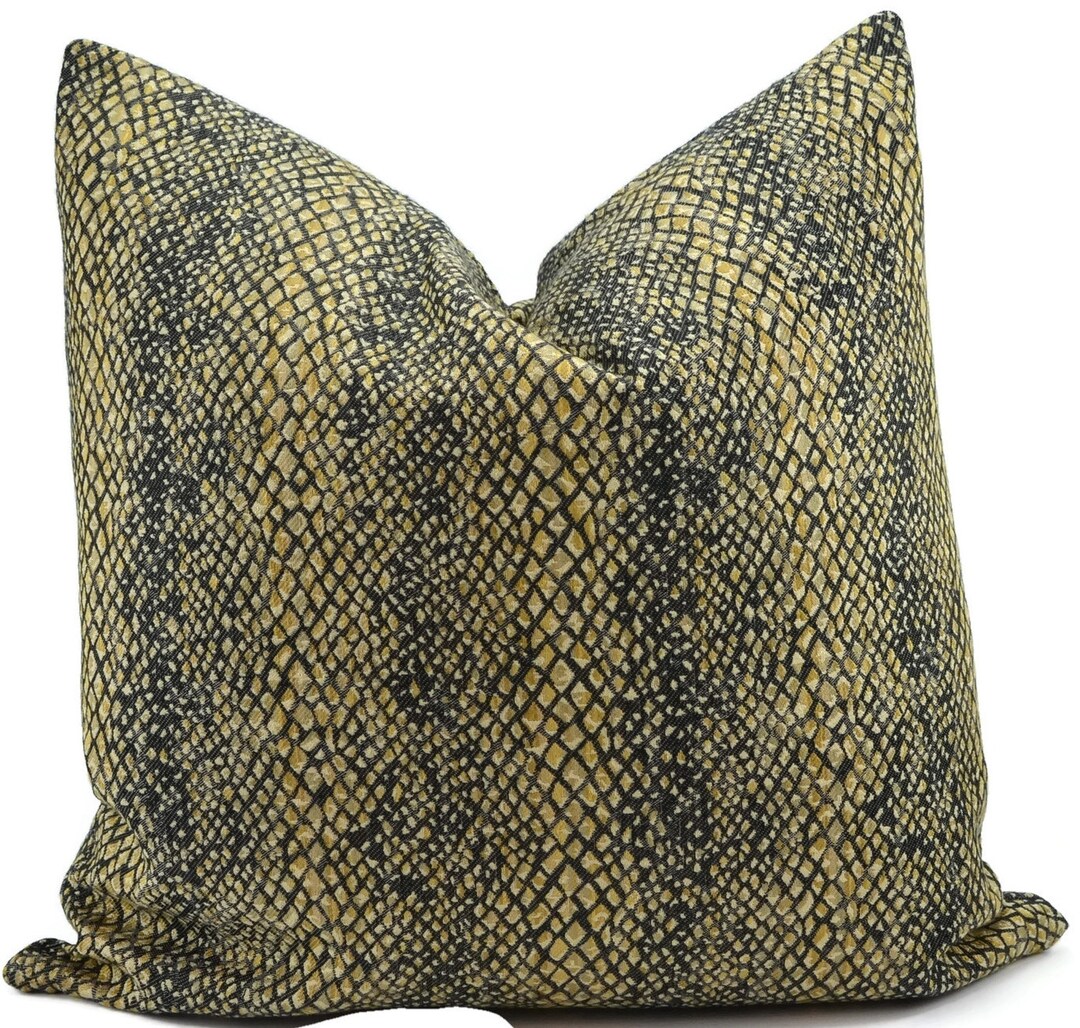 Faux Snake Skin Pillow Cover, 18x18, Black, Tan & Gold Woven Snake Skin ...