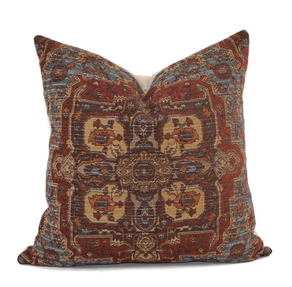 Turkish Throw Pillow Cover Boho Brown Blue Paprika Chenille - Etsy