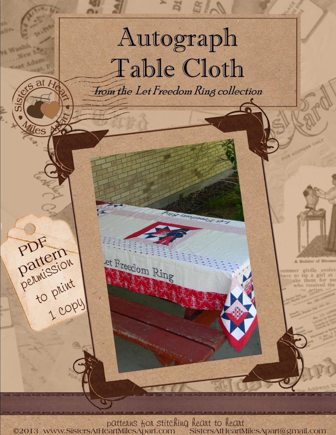 Let Freedom Ring Autograph Tablecloth PDF Pattern - Etsy