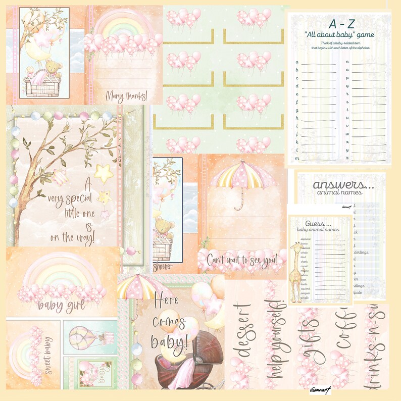 Paquete imprimible para baby shower. Todo lo que necesitas para un baby ...