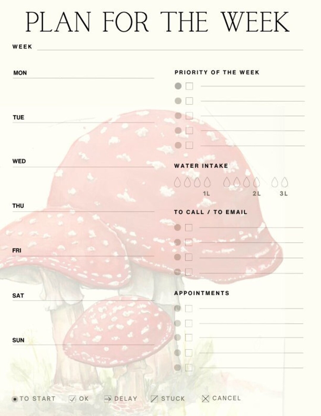Printable Planning Bundle With Trendy Mushrooms 5 Instantly ...